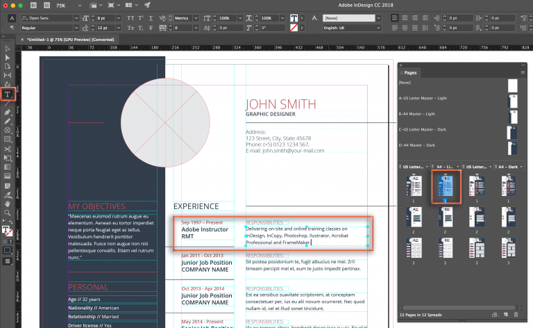 Adobe InDesign CC 2018: Editing a Stock Template – Rocky Mountain Training
